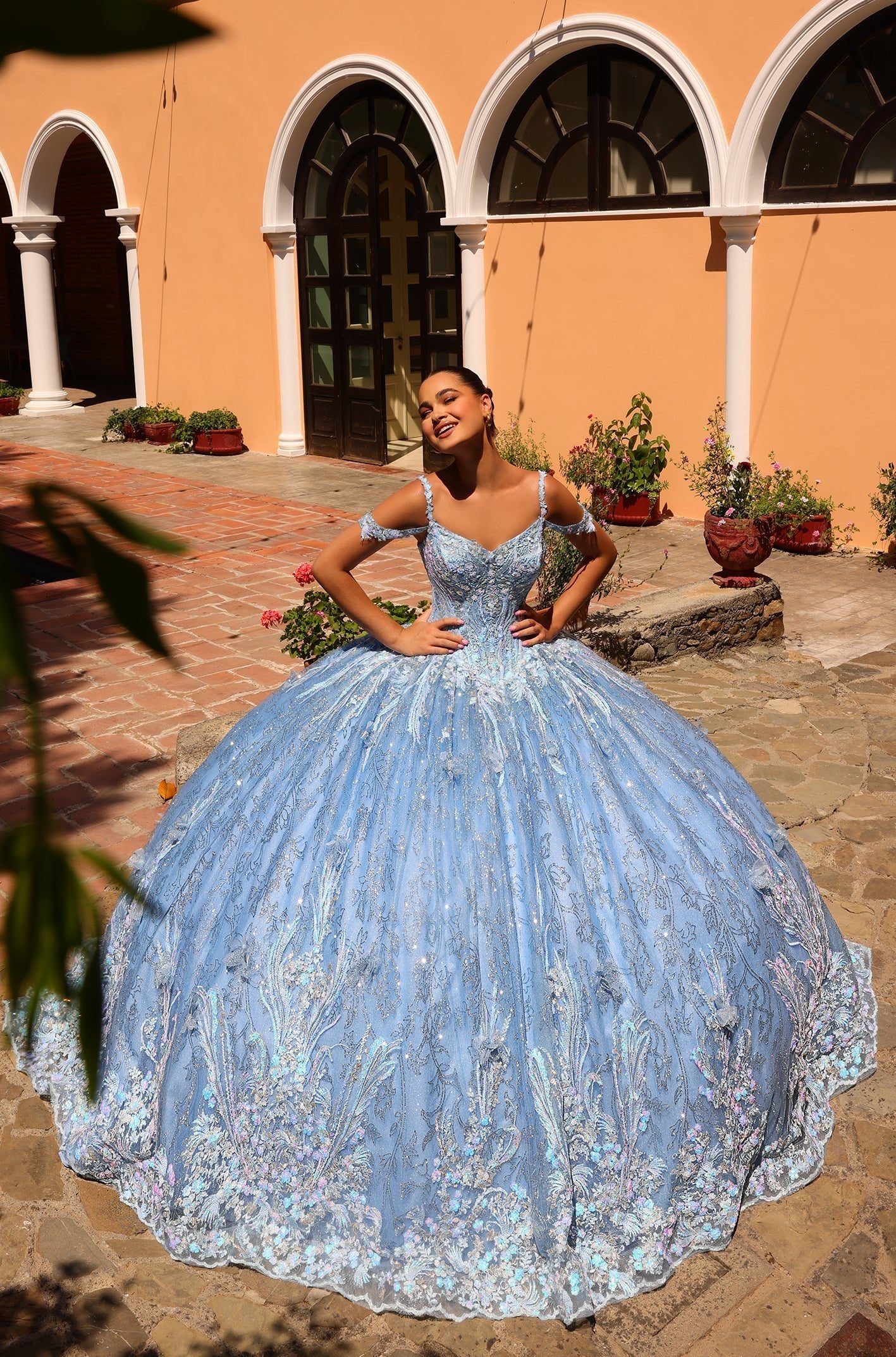 Blush Amarra 54310 3D Floral Applique Long Detachable Cape Quinceanera Blush Amarra 54310 3D Floral Applique Long Detachable Cape Quinceanera