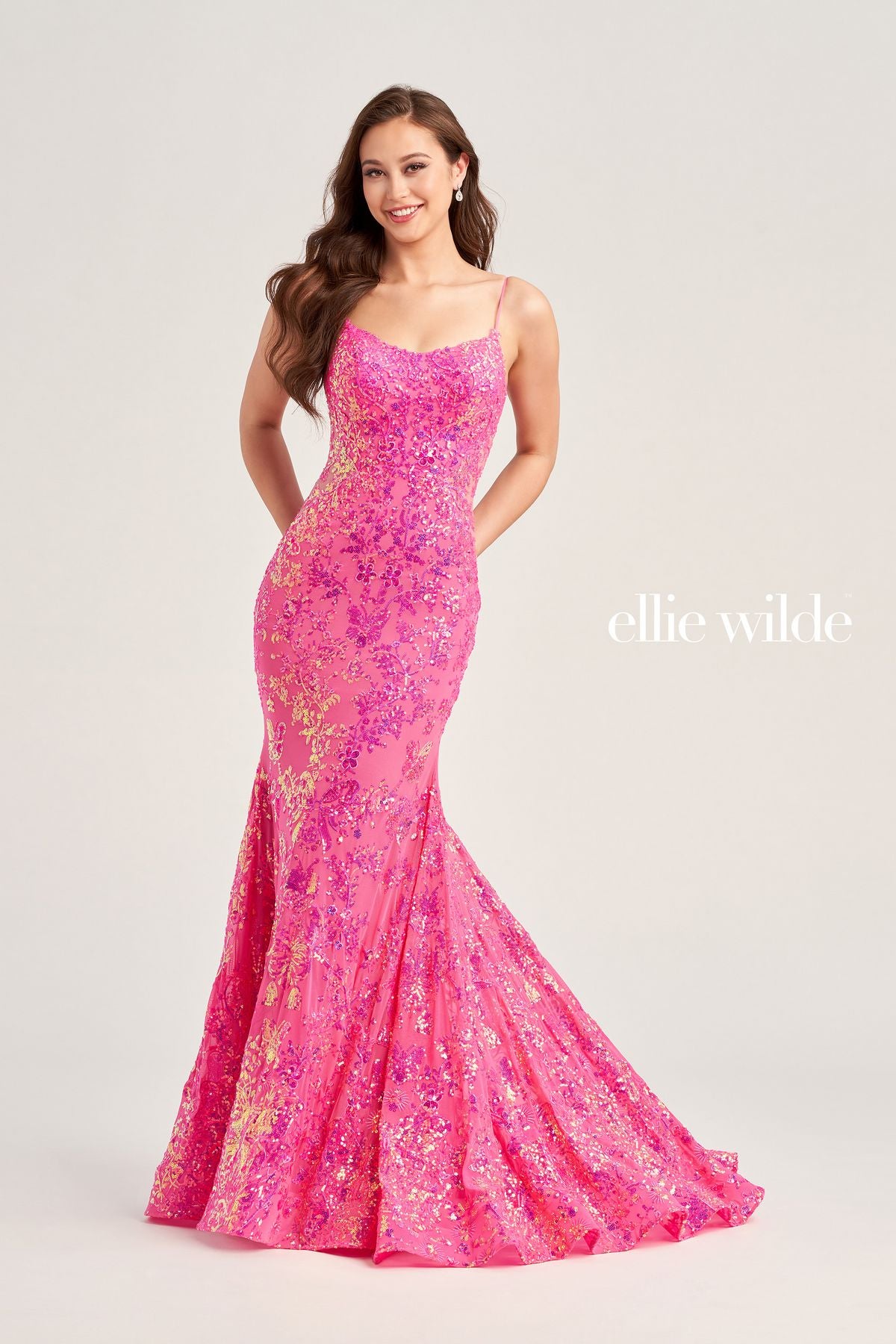 Hot Pink Ellie Wilde Ew35015 Long Beaded Formal Prom Gown For 5990