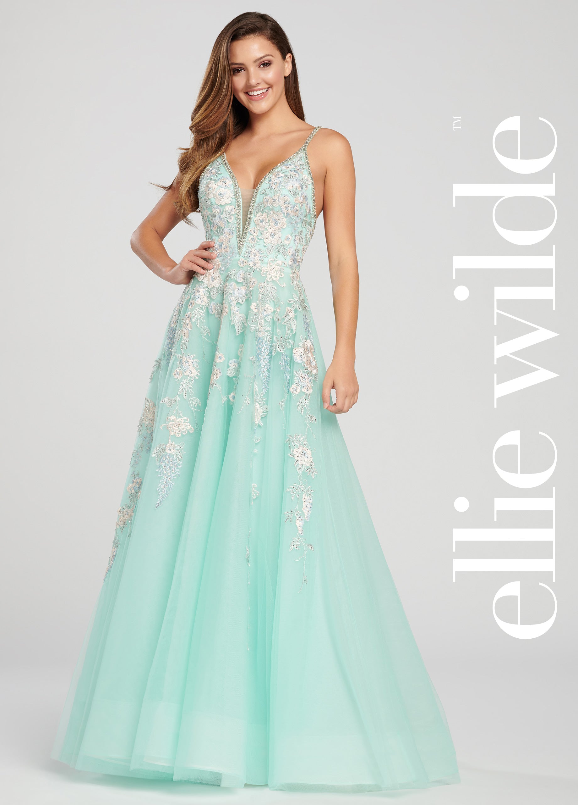 Mintmulti Ellie Wilde Ew119010 Long Ball Gown Beaded Prom Dress For