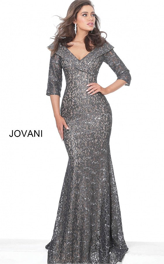 Jovani 03426 Long Formal Mother of the Bride Metallic Lace Dress