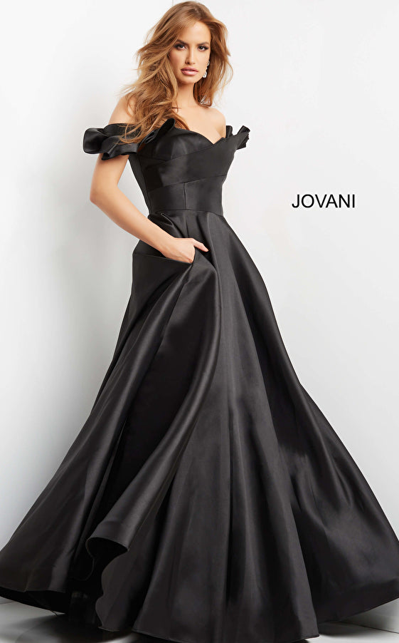 Black Jovani JVN08579 Off the Shoulder Evening Ball Gown for $550.0 ...