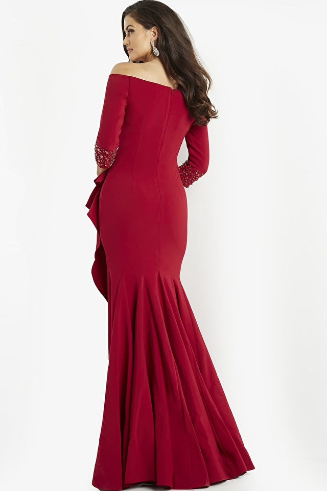Cranberry Jovani 08699 Off the Shoulder Long Formal Dress for $850.0 ...