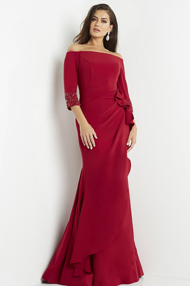Cranberry Jovani 08699 Off the Shoulder Long Formal Dress for $850.0 ...