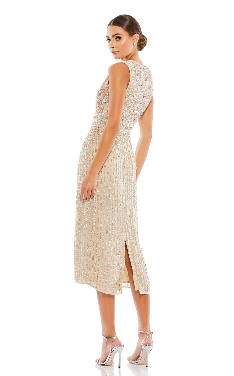 White Mac Duggal 10509 Beaded Formal Fitted Midi Dress for $298.0 – The ...