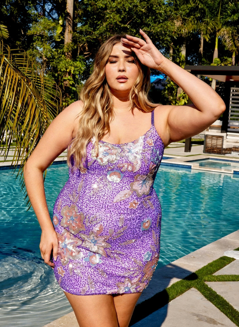 LILAC Primavera Couture 14027 Short Sparkling Plus Size Homecoming ...