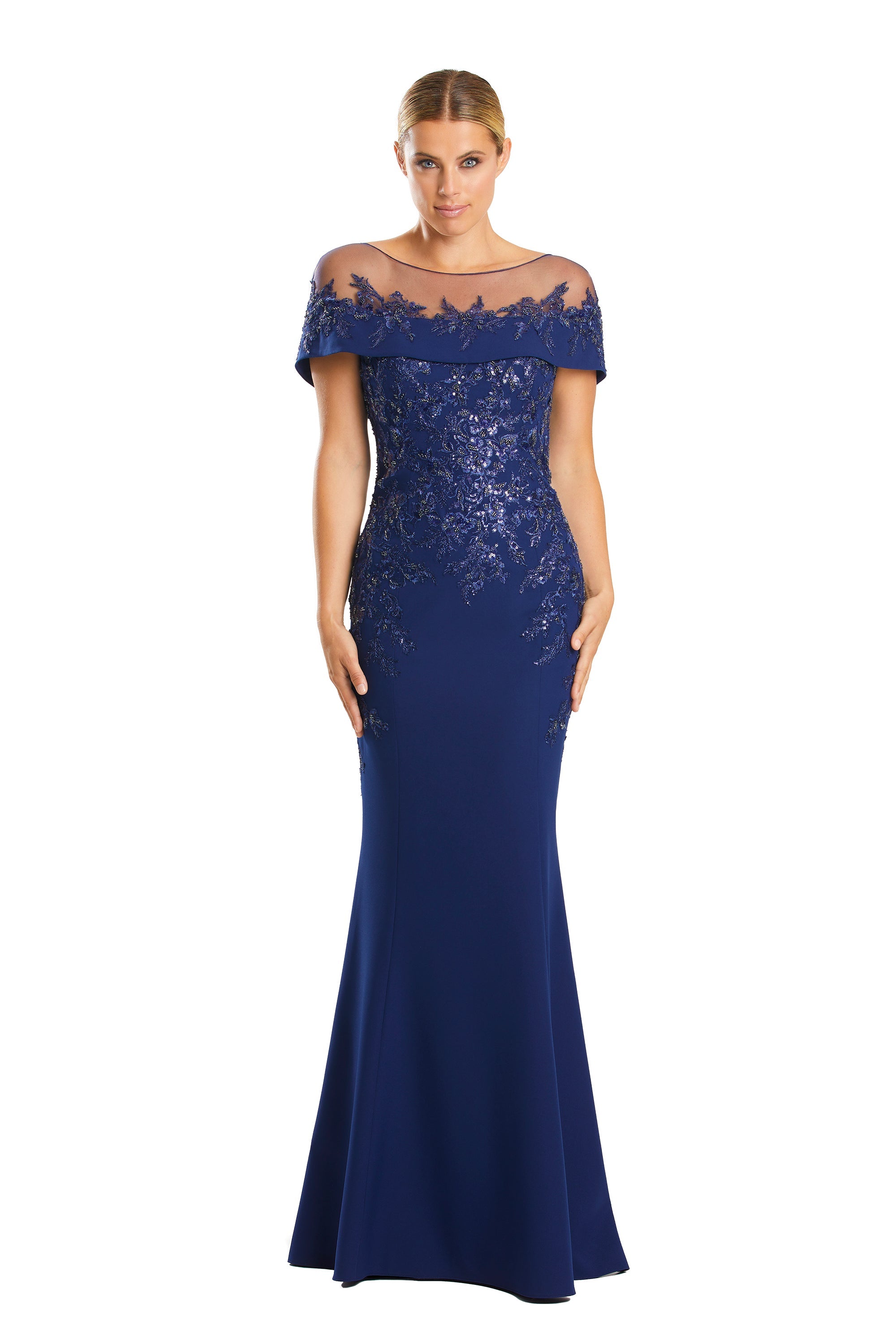 Navy Alexander by Daymor 1866F23 Long Formal Beaded Cape Mother of the ...