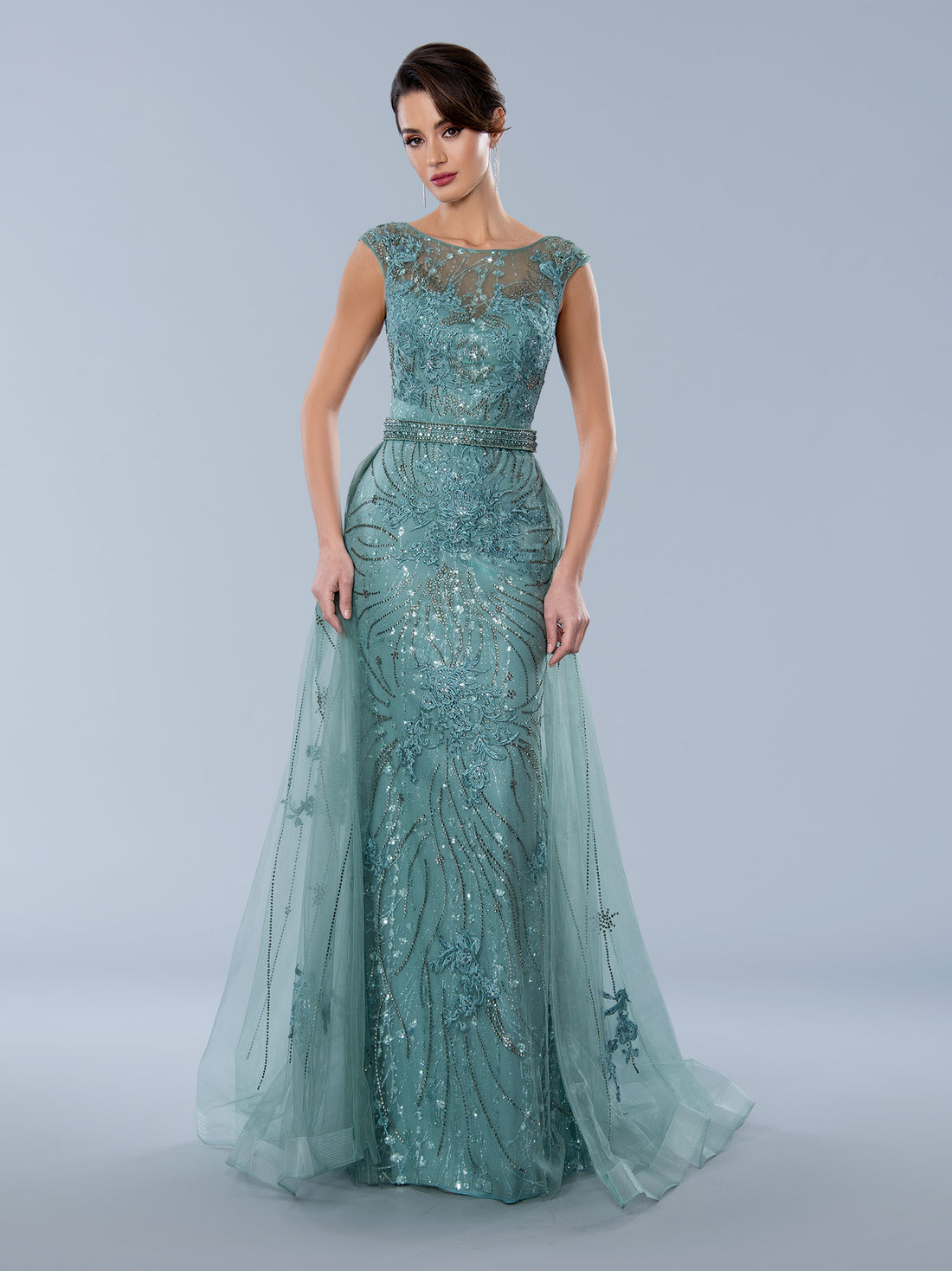 Navy Stella Couture 23359 Long Formal Overskirt Prom Dress for $509.99 ...
