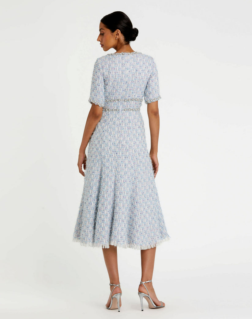 Blue Multi Mac Duggal 20806 Short Cocktail Beaded Midi Dress For 3980