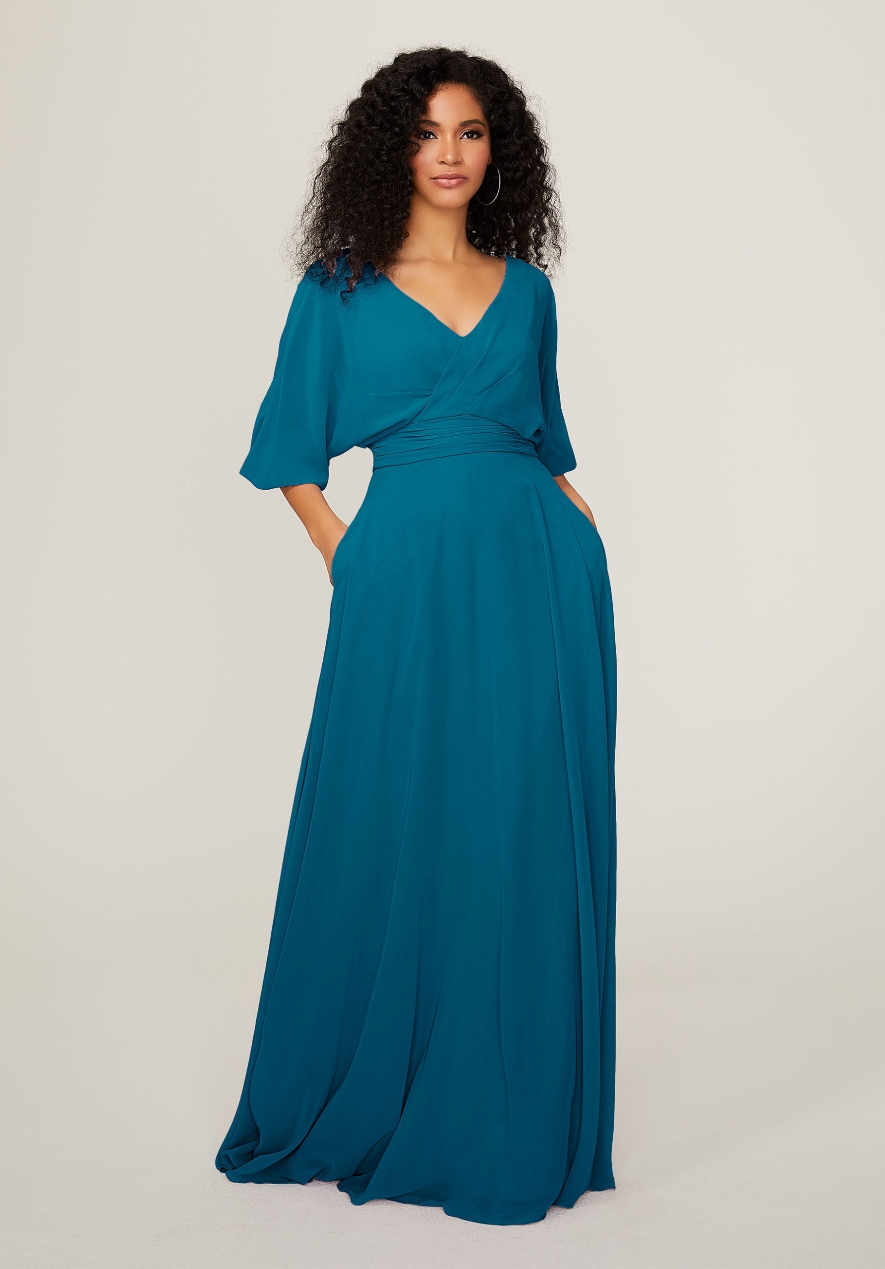 A Line Formal Long Pleated Dress MGNY Madeline Gardner New York 21792