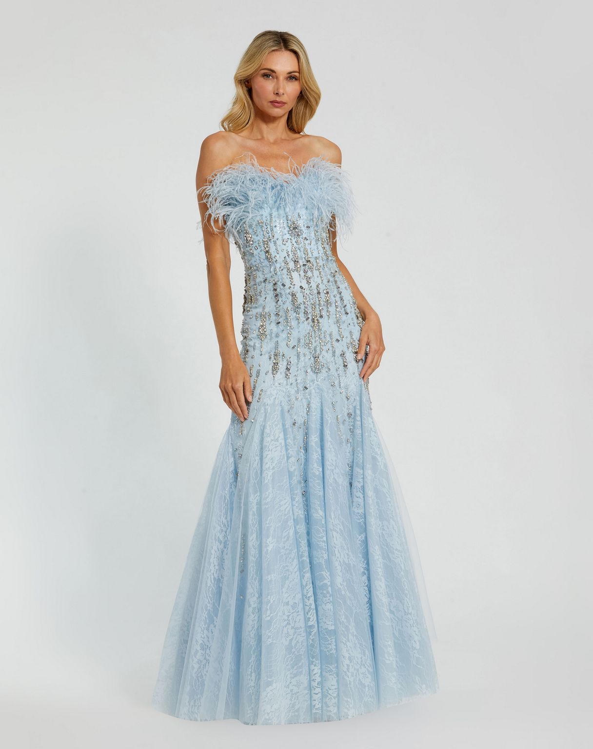Powder Blue Mac Duggal 2238 Long Mermaid Formal Feather Prom Dress for ...