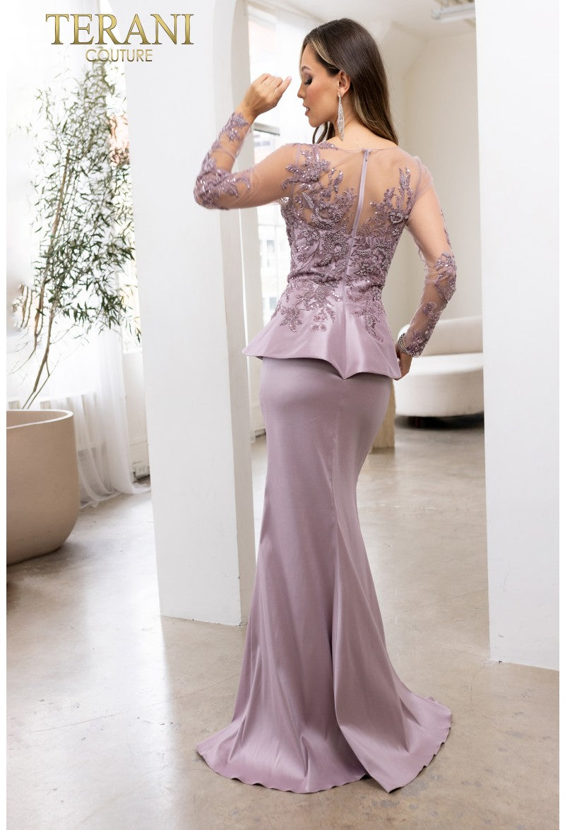 Wine Terani Couture 231M0482 Long Sleeve Mother of the Bride Formal ...