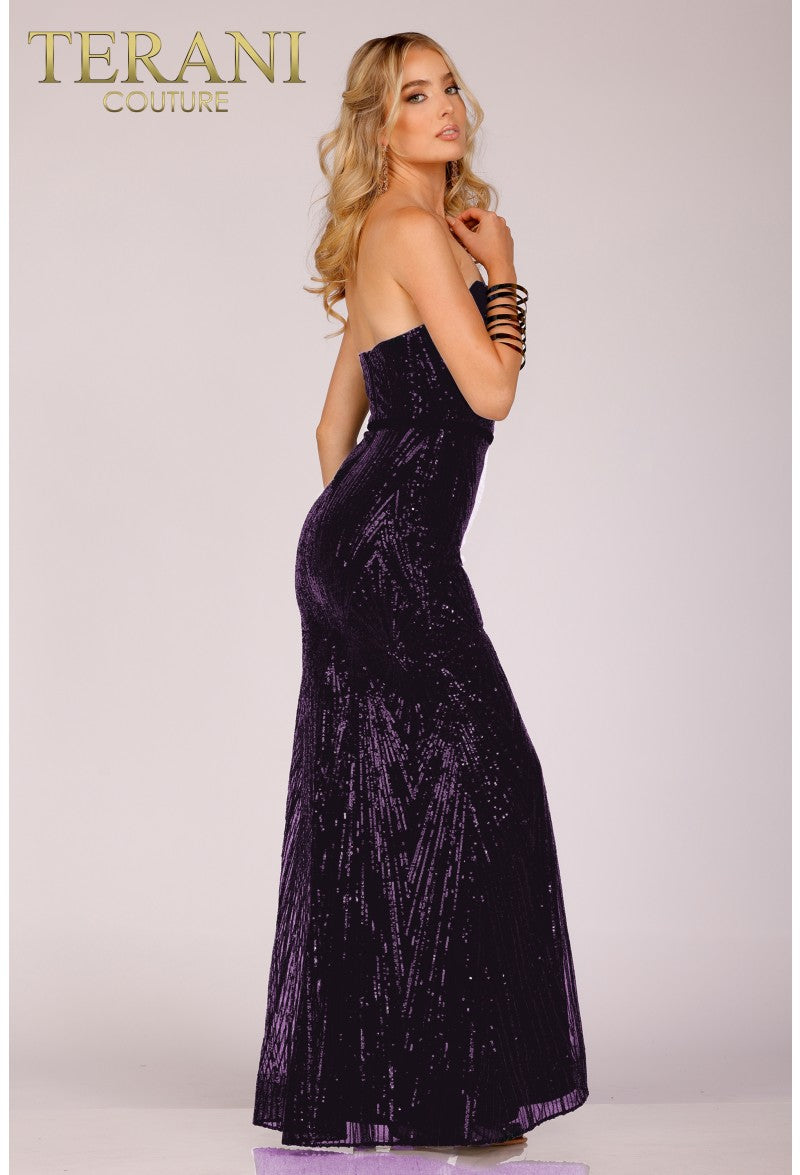 Emerald Terani Couture 231p0030 Long Formal Prom Sequin Feather Dress