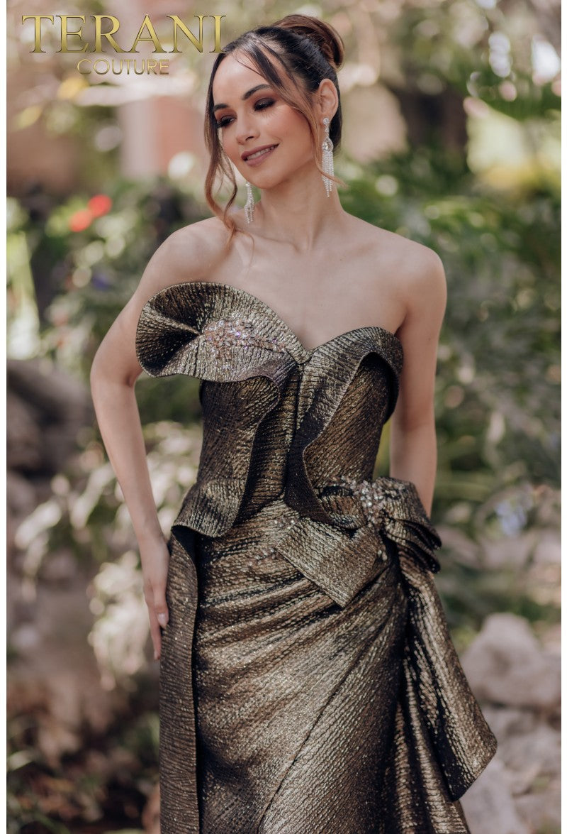 Copper Terani Couture 232E1224 Long Formal Prom Overskirt Beaded Dress ...