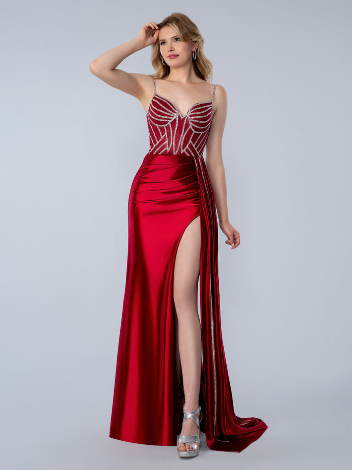 Stella Couture 26166 Long Fitted Formal Beaded Slit Prom Dress