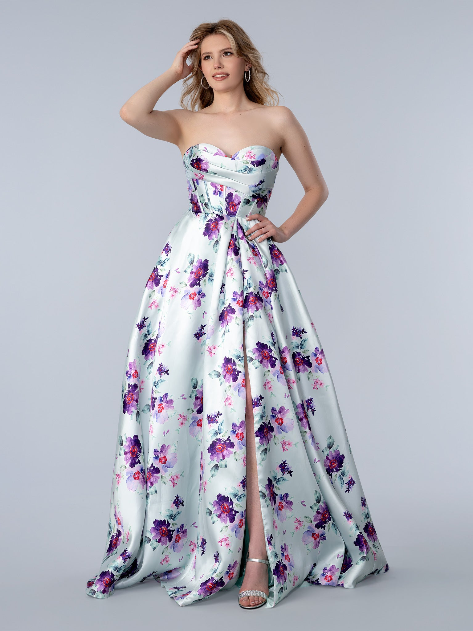 Stella Couture 26158 Long Formal A Line Floral Print Prom Dress