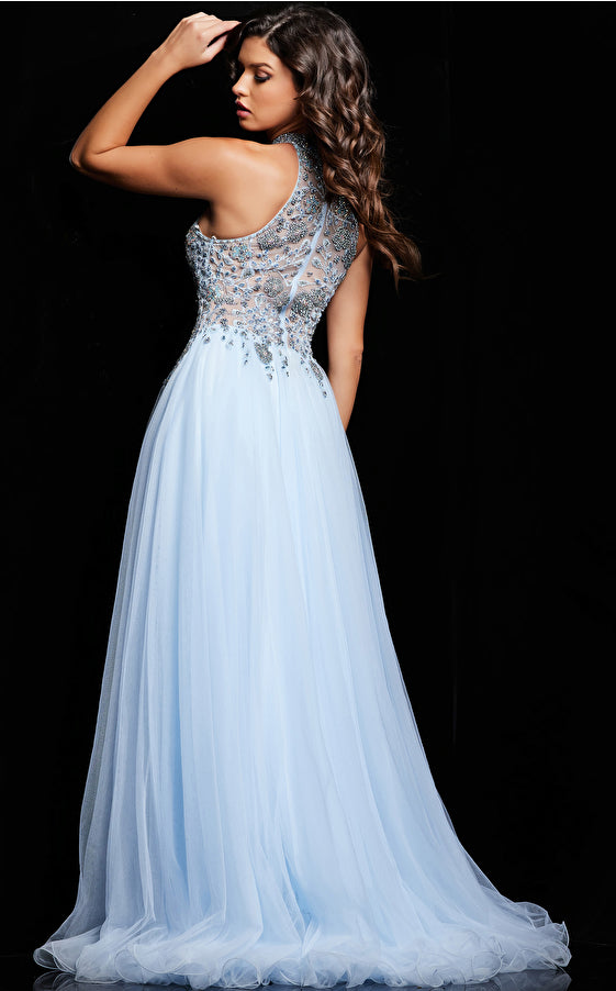 Light Blue Jovani 24094 Beaded Sheer Long Formal Prom Dress for $1155.0 ...