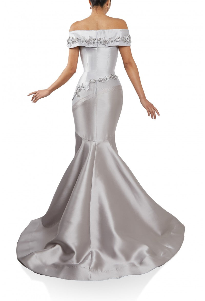 Silver Taupe Terani Couture 242M3356 Long Formal Mermaid Fit Dress for $627.0 – The Dress Outlet