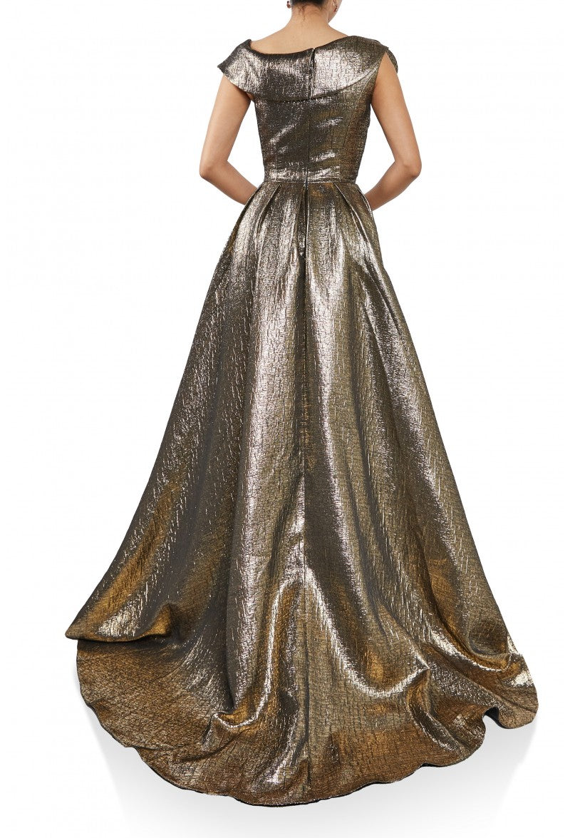 Bronze Terani Couture 242M3373 Long Metallic Formal Evening Dress for ...