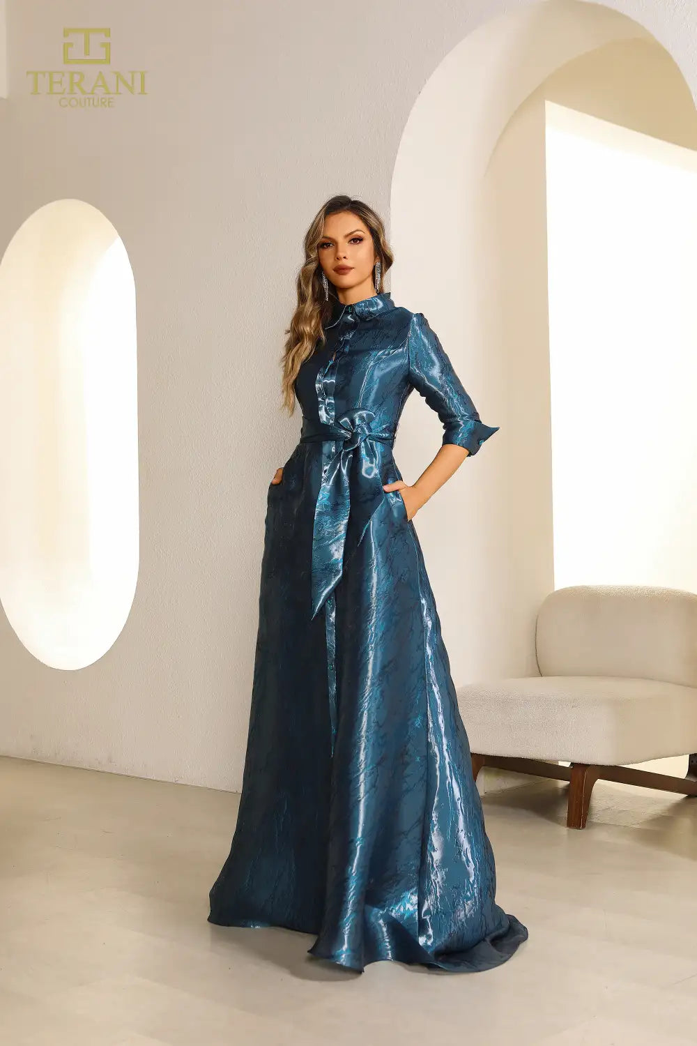 Blue Terani Couture 251M4462 A Line Long Mother of the Bride Formal ...