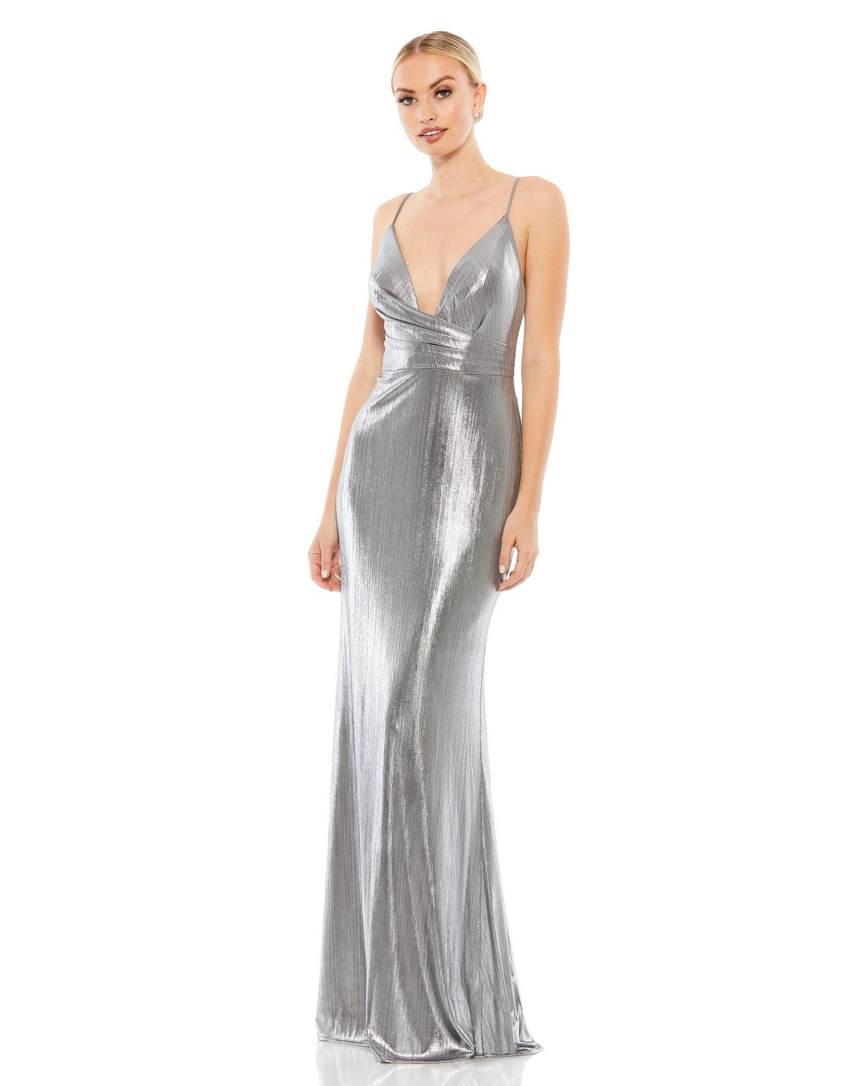 Silver Mac Duggal 26408 Prom Long Formal Metallic Dress for $338.0 ...