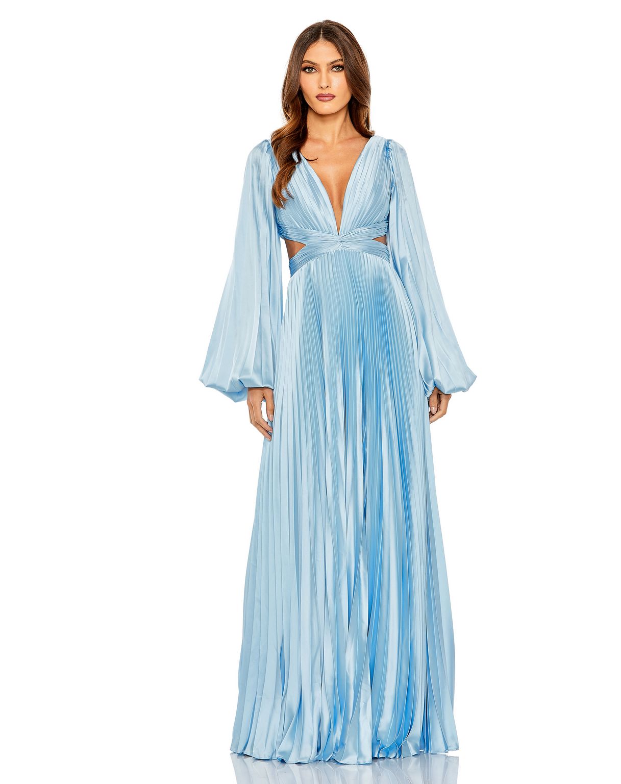 Powder Blue Mac Duggal 26737 Long Sleeve Pleated Formal Dress for $498. ...