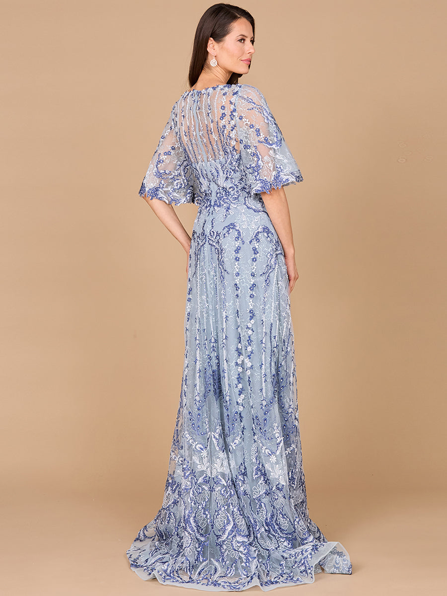 Blue Lara Dresses 28984 Long Formal A Line Cape Sleeve Evening Dress ...