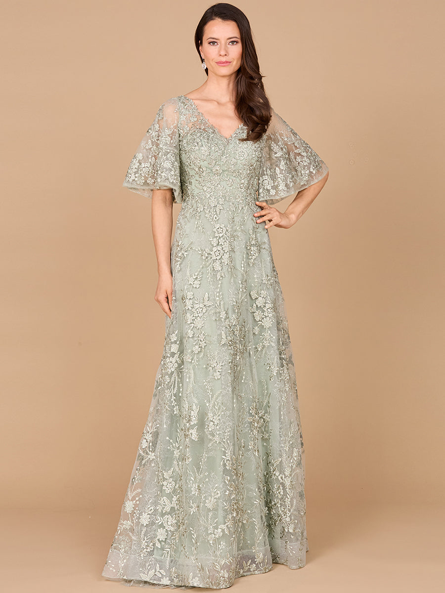 Sage Lara Dresses 28992 A Line Lace Long Formal Cape Sleeve Evening ...
