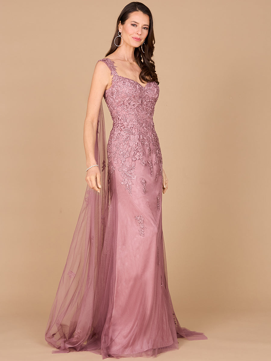 Lara Dresses 29018 Long formal Cape Sleeve Lace Dress