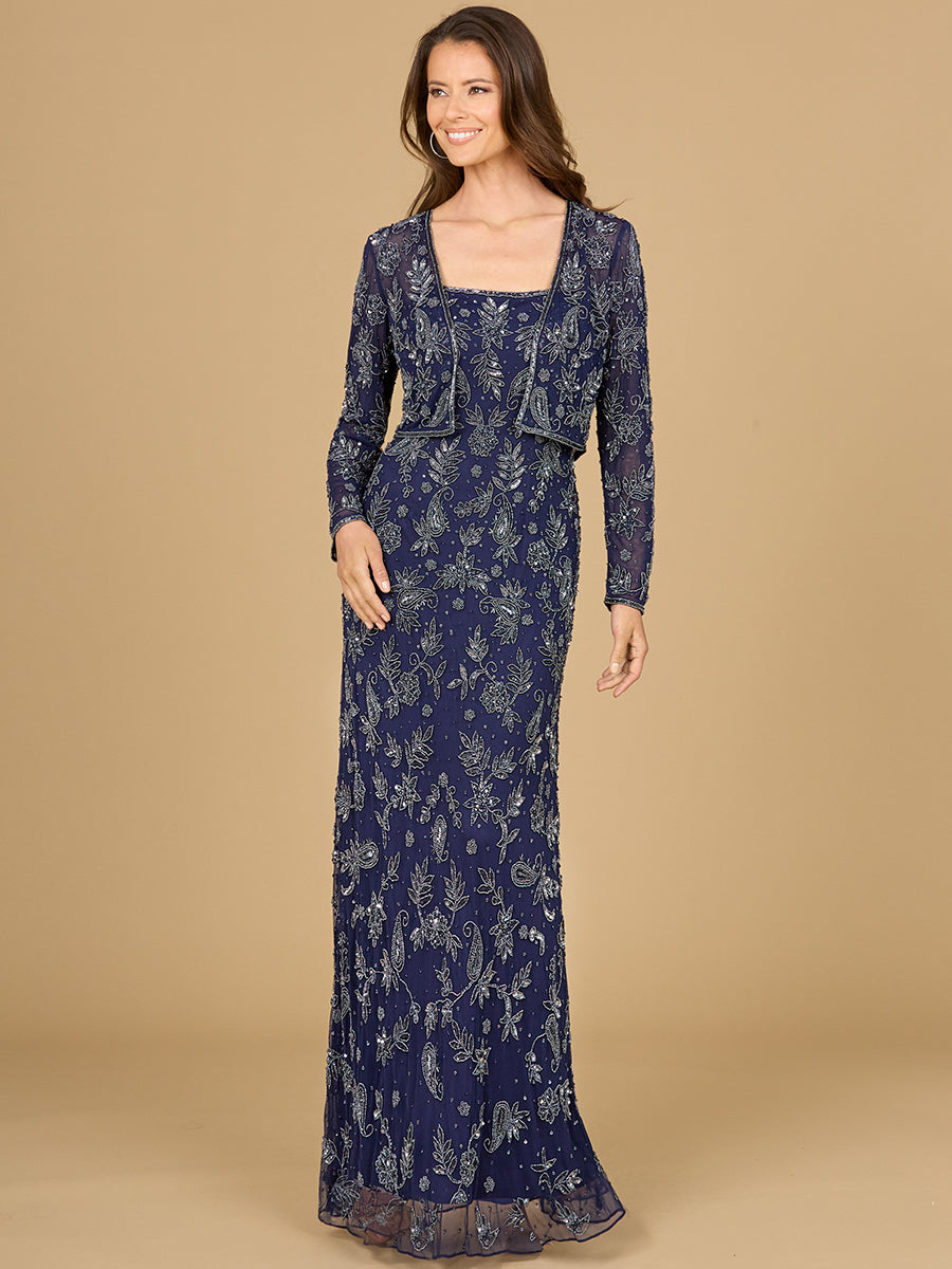 Navy Lara Dresses 29075 Two Piece Long Formal Beaded Jacket Dress for ...