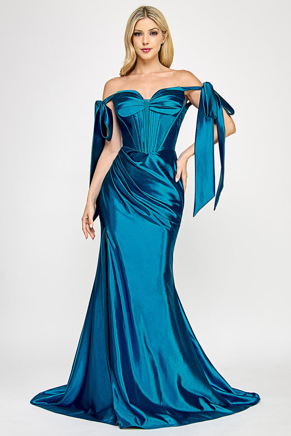 Formal Pleated Evening Long Prom Corset Dress Lenovia 8401
