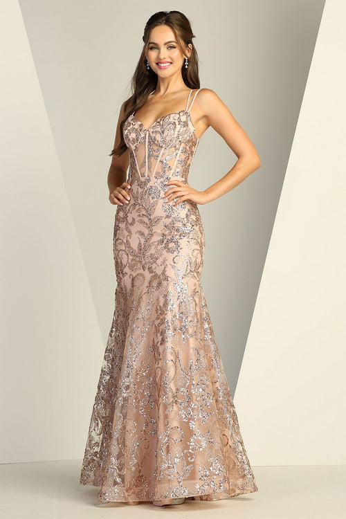 Adora 3236 Long Lace Formal Fitted Evening Prom Dress
