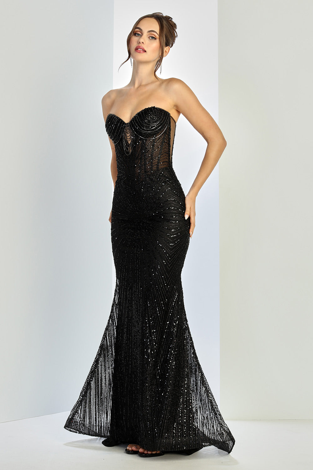Silver Adora Design 3263 Fitted Prom Long Formal Glitter Evening Dress ...