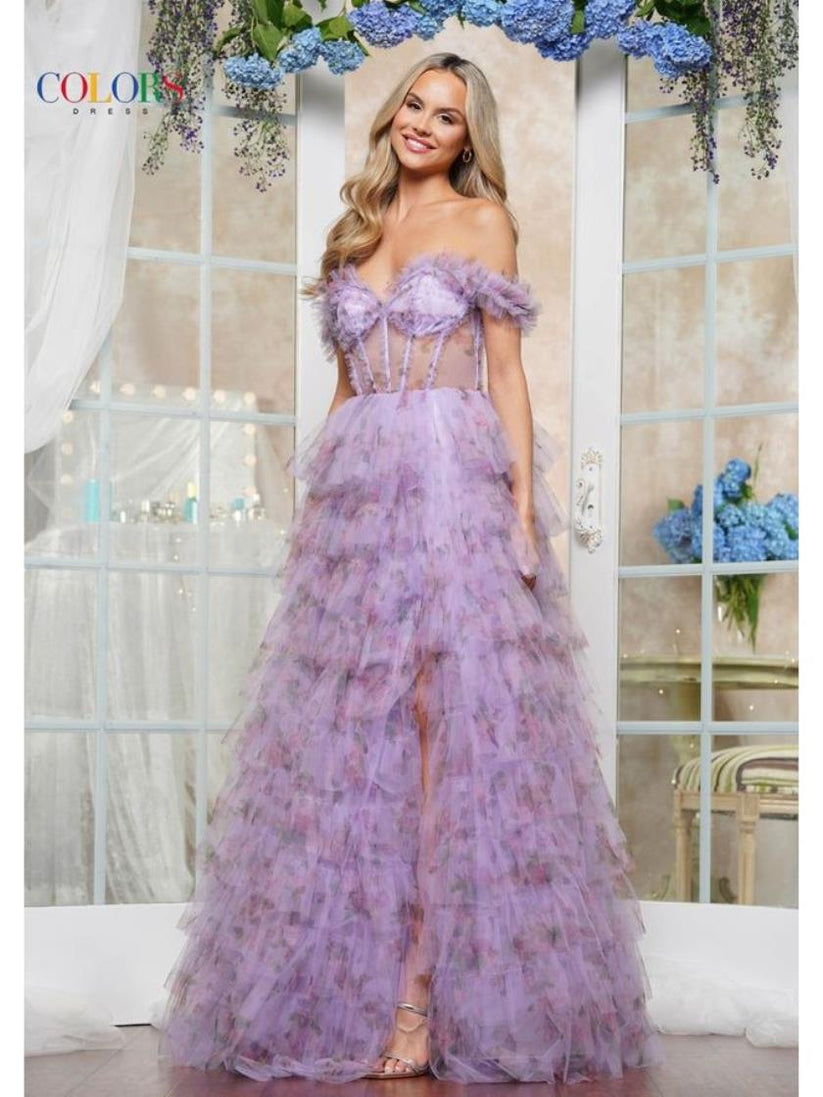 Lavender Colors 3504 Long Floral Print Ball Gown Formal Prom Dress for ...