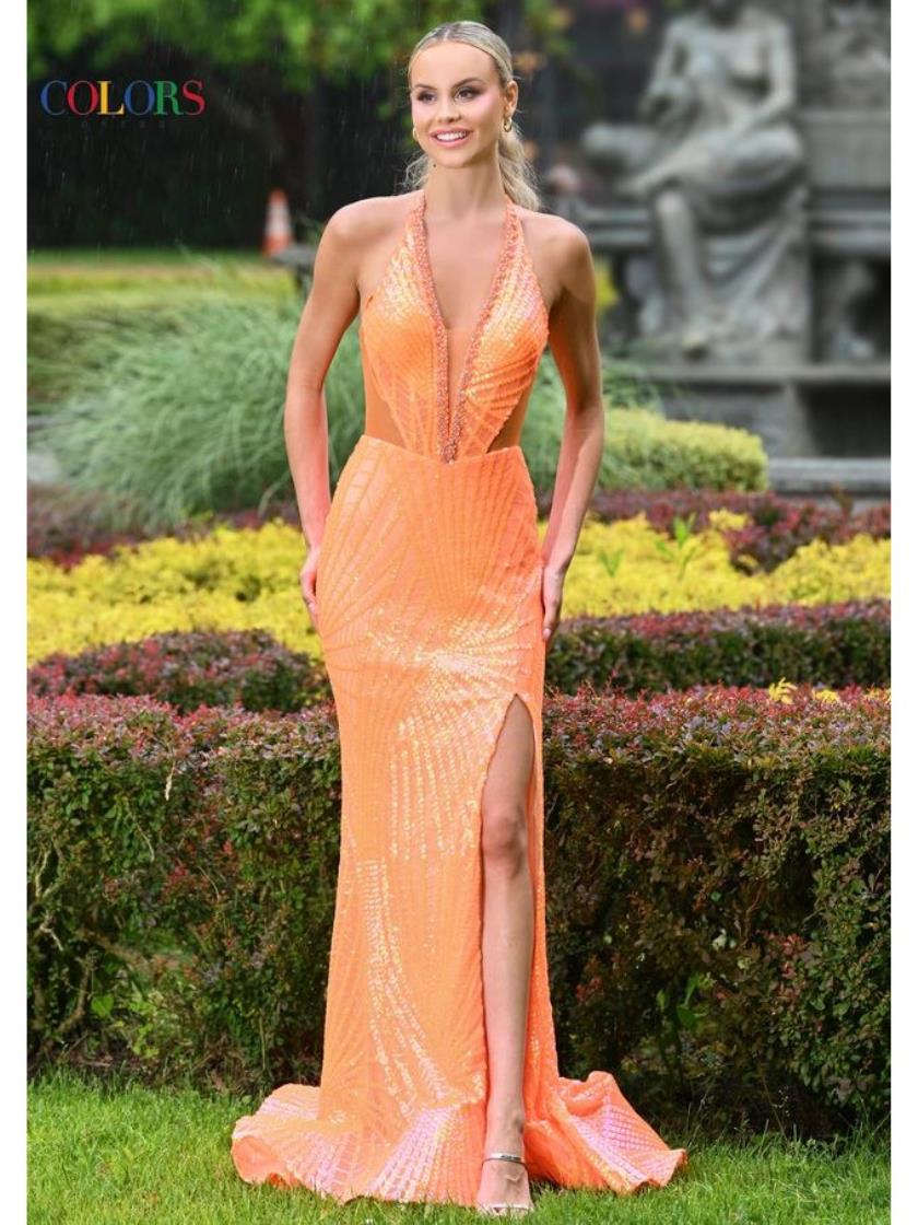 Orange Colors 3595 Fitted Formal Sequin Long Prom Dress for $182.0 ...