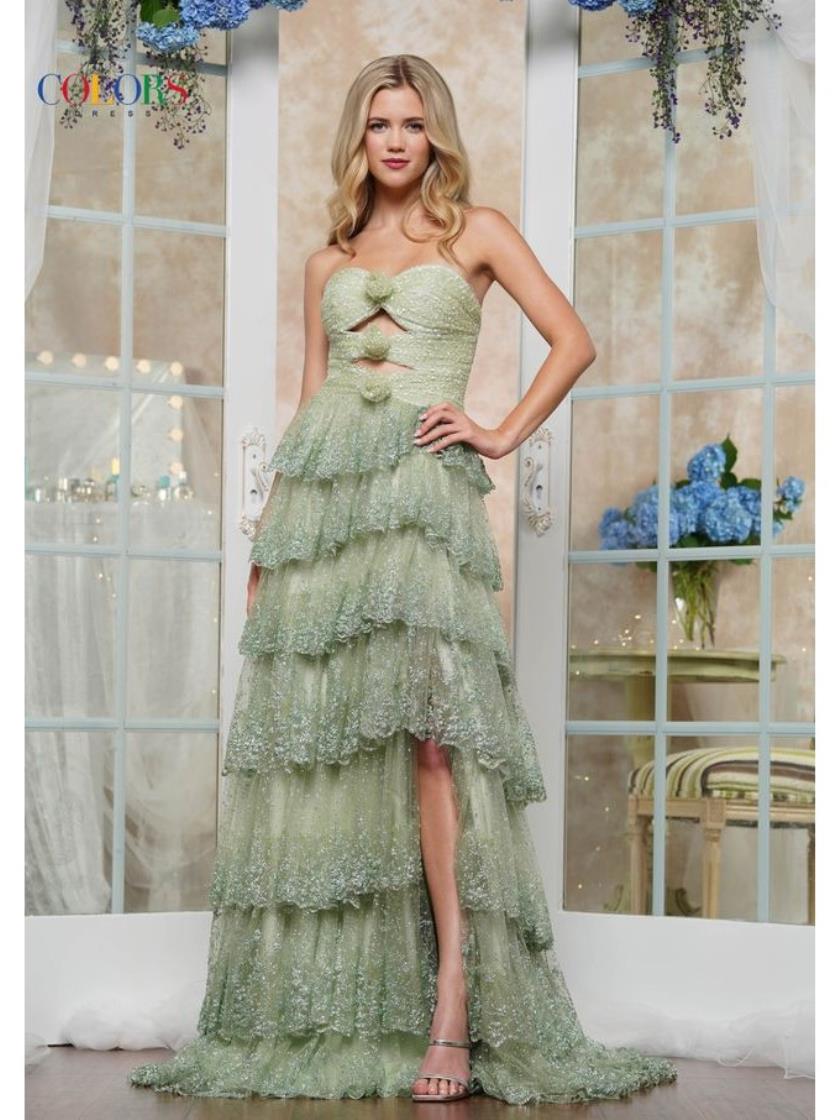 Sage Colors 3620 Long Formal Glitter Ball Gown Ruffle Dress for $358.0 ...