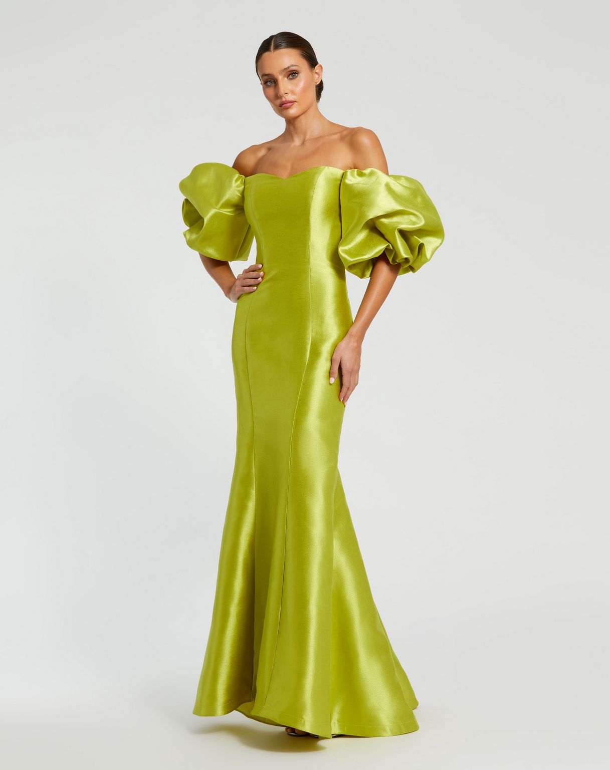Chartreuse Mac Duggal 50677 Long Off Shoulder Prom Formal Dress for ...