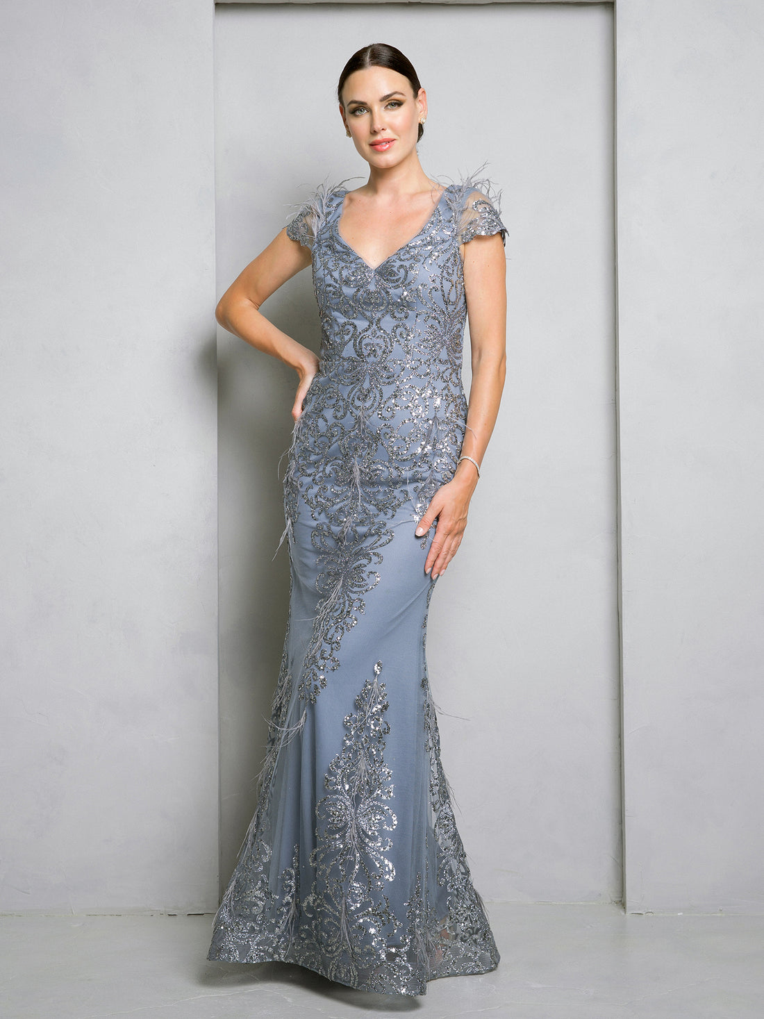 Champagne Eva Fashion 5266 Long Formal Glitter Applique Evening Dress ...