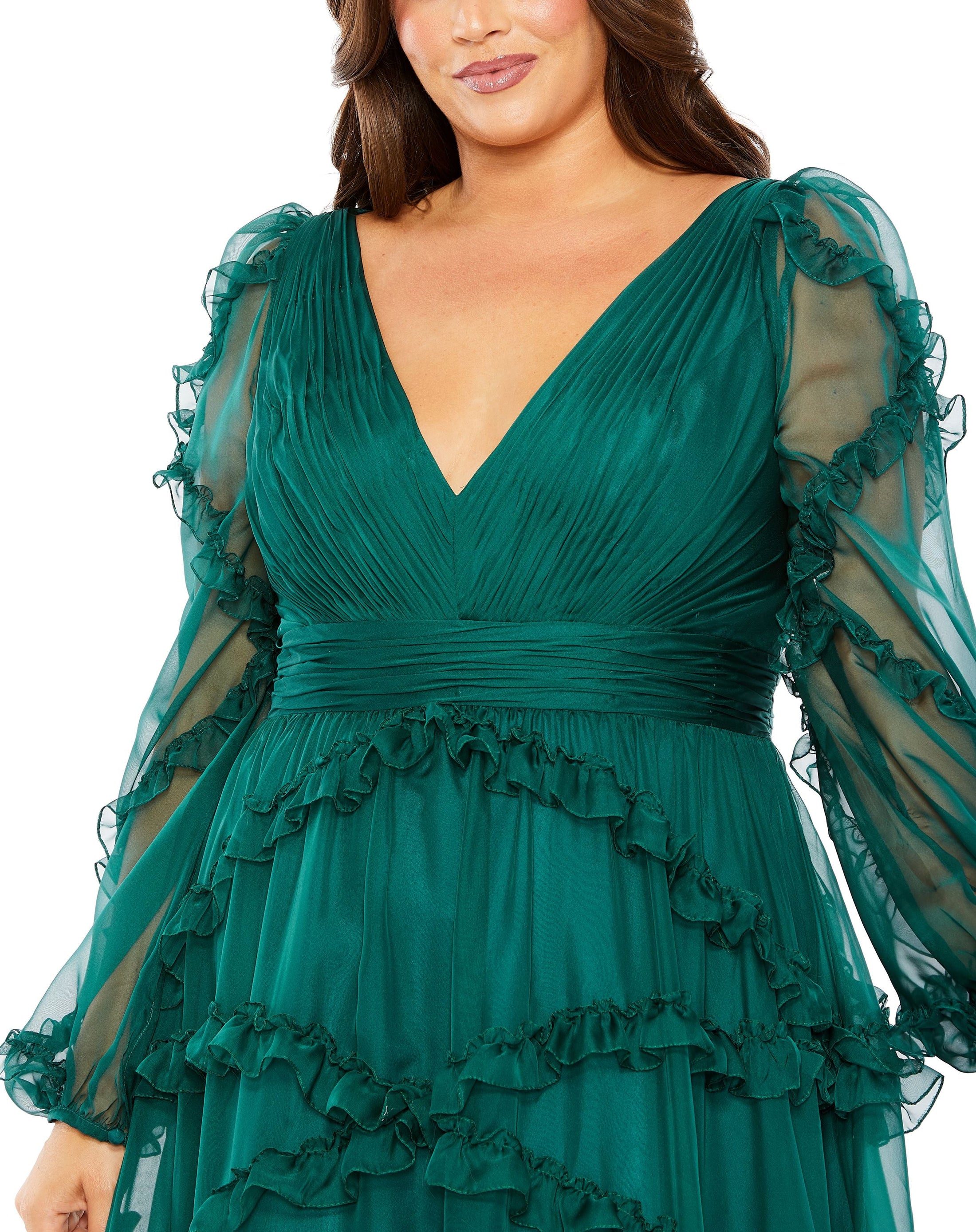 Teal Mac Duggal 68425 Plus Size A Line Long Sleeve Formal Dress for ...