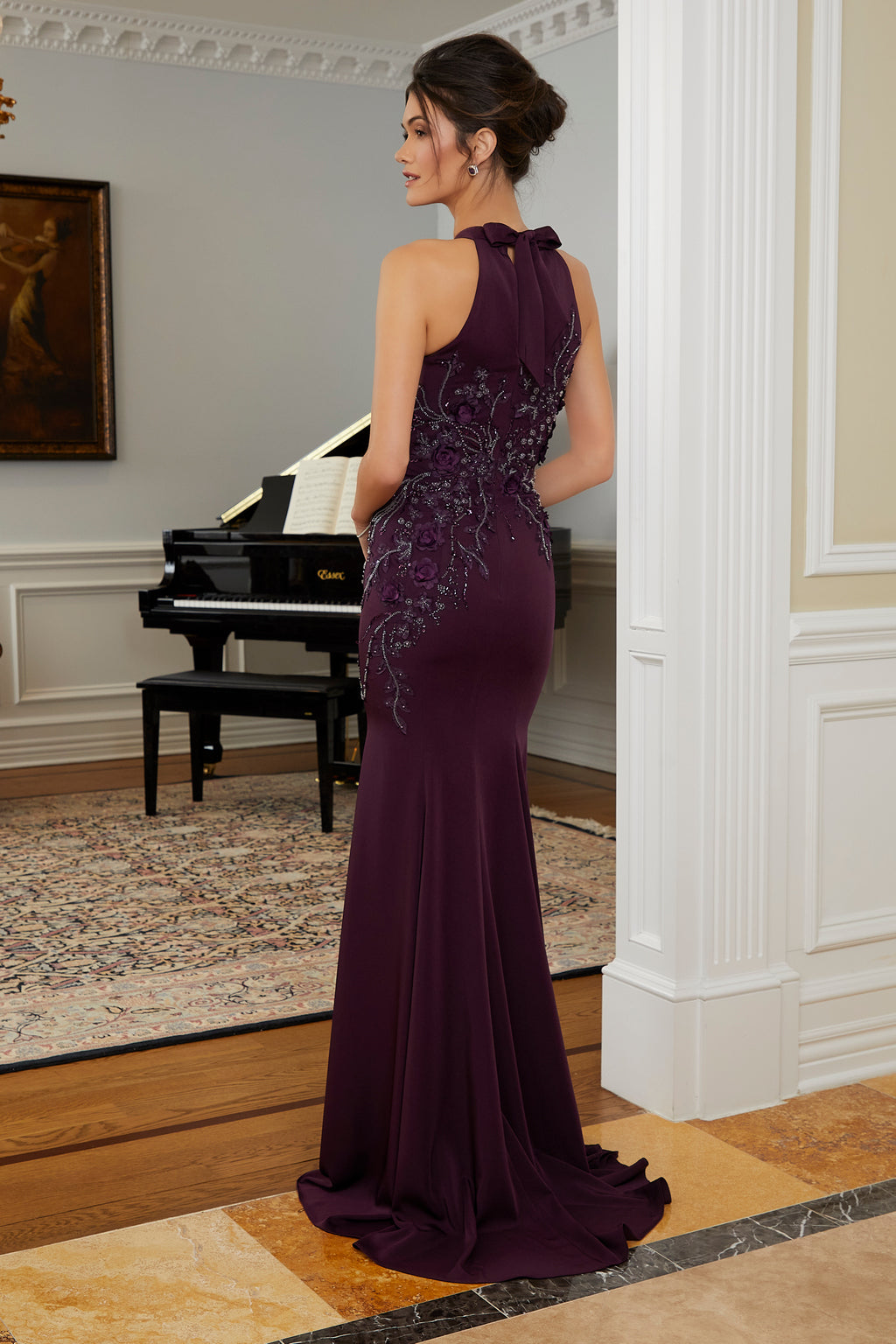 Eggplant Mgny Madeline Gardner New York 72828 Long Formal 3d Floral