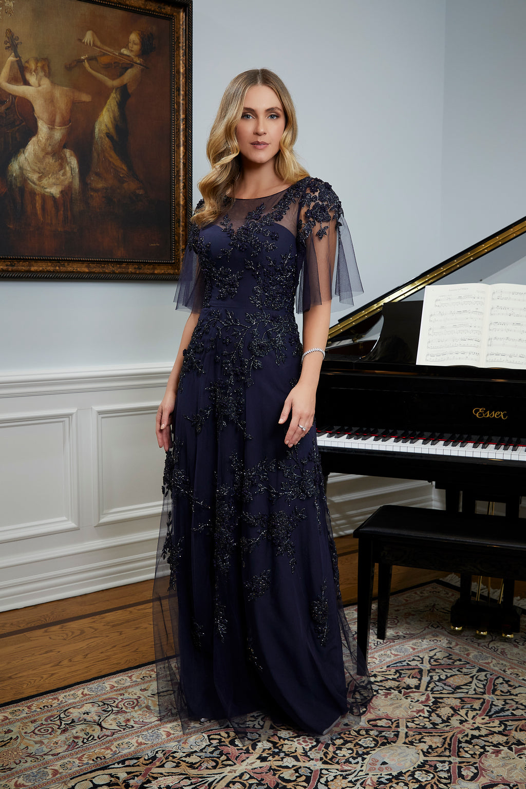 Navy MGNY Madeline Gardner New York 72837 Long Mother of Bride Beaded ...