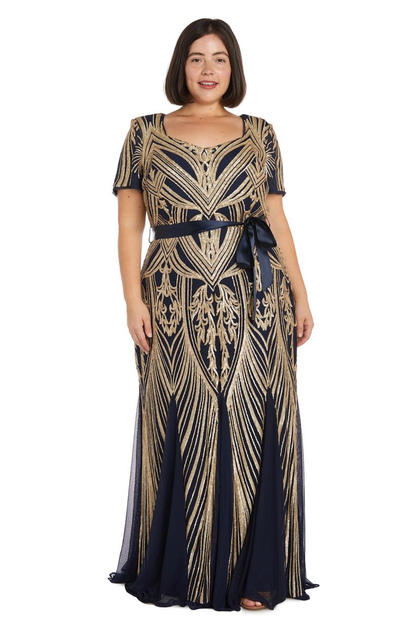 Champagne/Black R&M Richards 7385W Long Plus Size Sequins Dress for ...