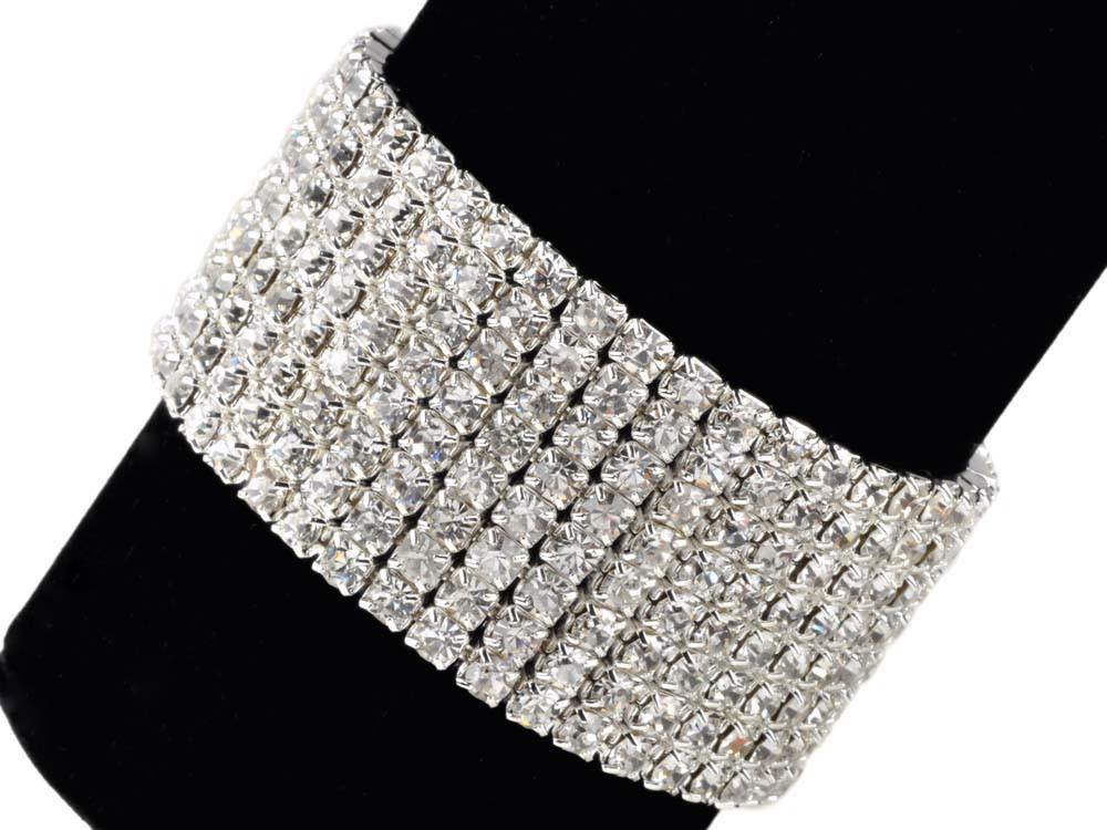 8 Rows Silver 8 Rows Crystal Rhinestone Elastic Bridal Bracelet ...