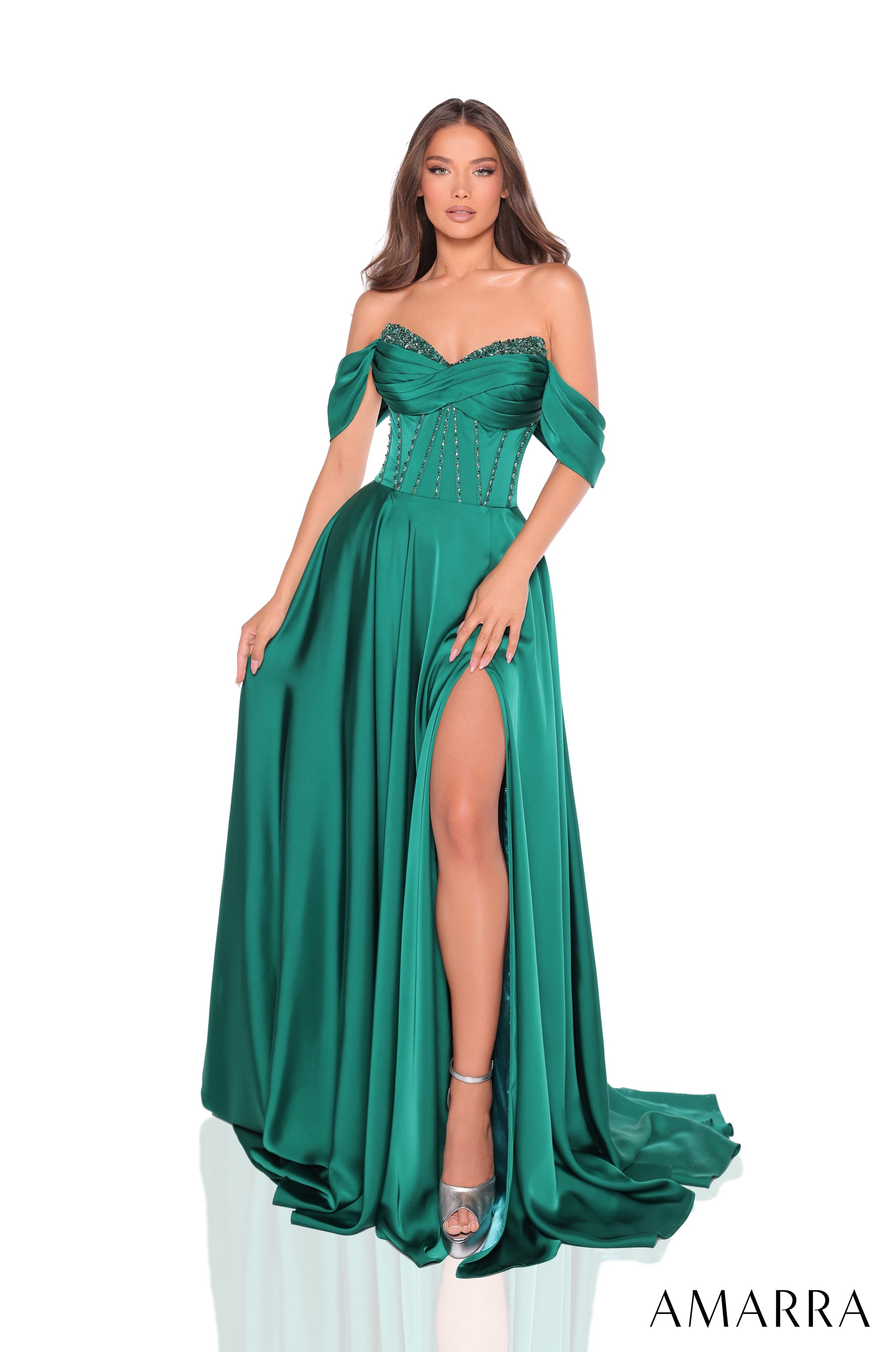 Amarra 88367 A Line Beaded Long Formal Slit Prom Dress