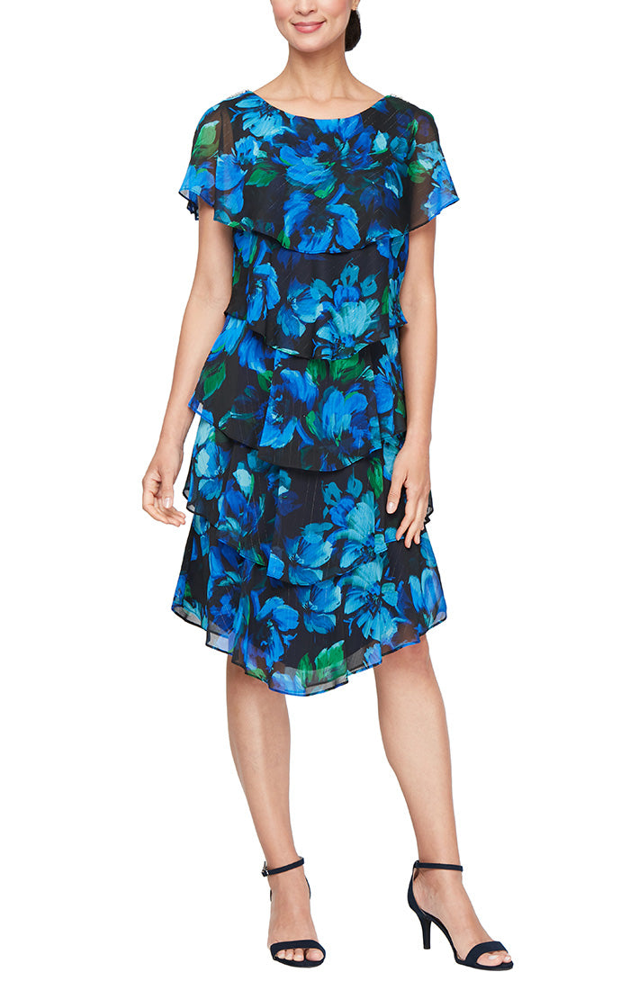 Blue/Multi SL Fashions 9172102 A Line Short Floral Cocktail Print Dress ...