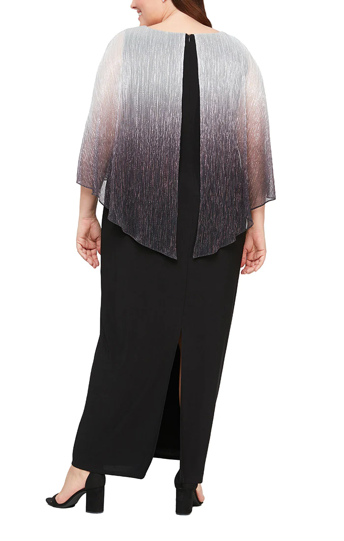 Black Silver SL Fashions 9455169 Plus Size Shimmer Bodre Popover Dress ...
