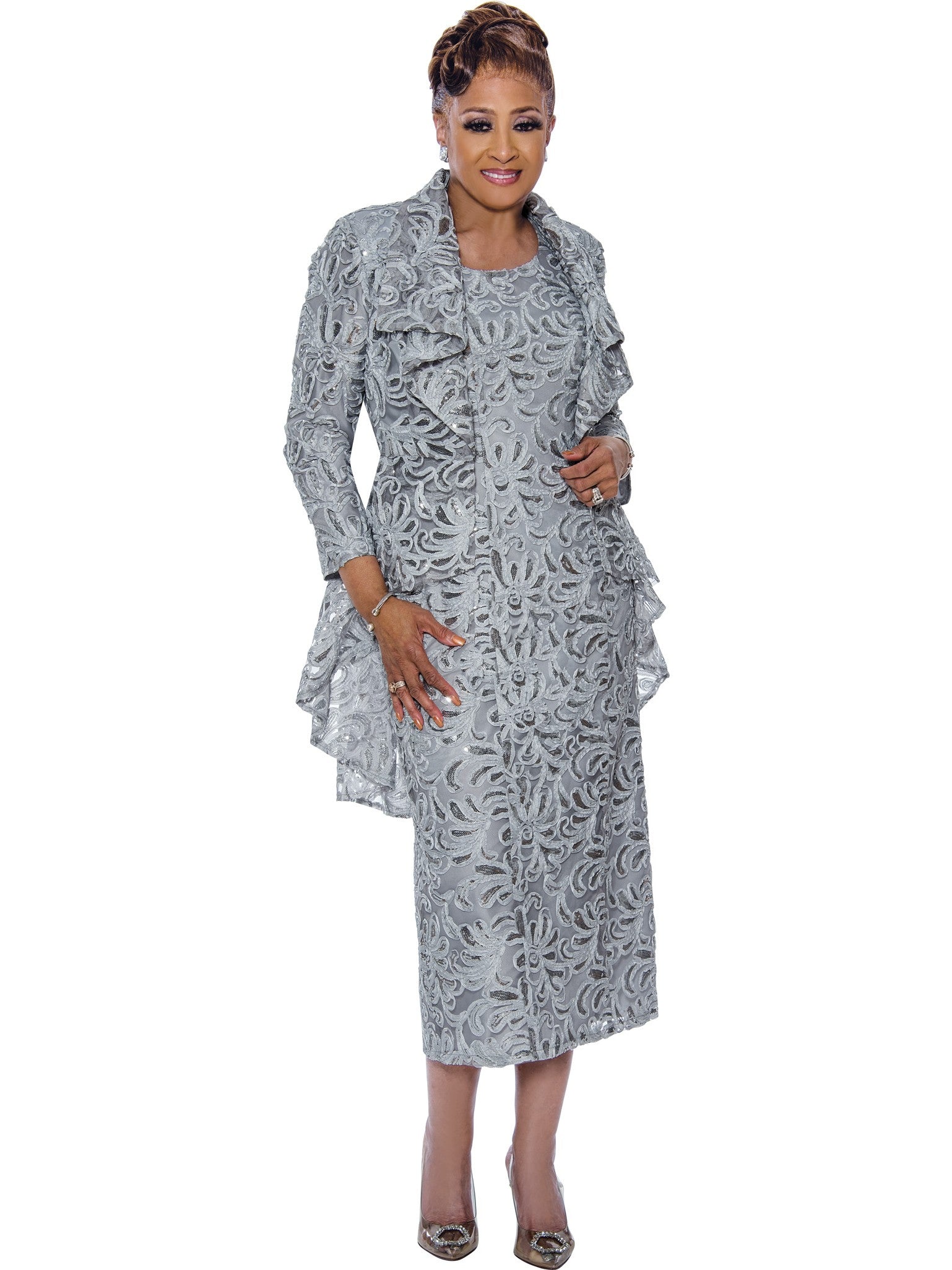 Divine Apparel DCC5292W Plus Size Mother of the Bride Jacket Midi Dres