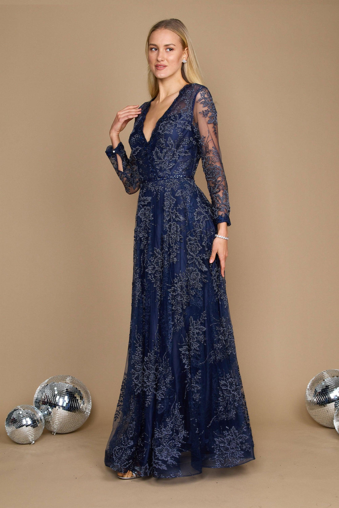 Charcoal Long Sleeve Formal Dress Evening Gown for $89.0 – The Dress Outlet
