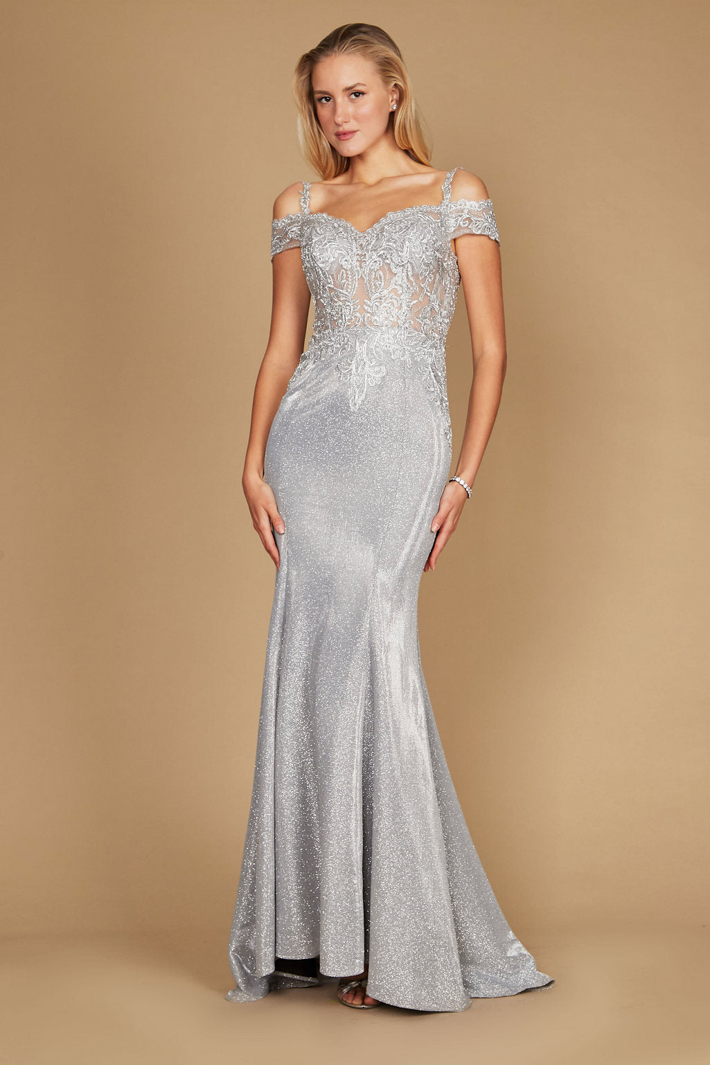 Silver Long Off Shoulder Lace Formal Evening Dress for $99.99 – The ...