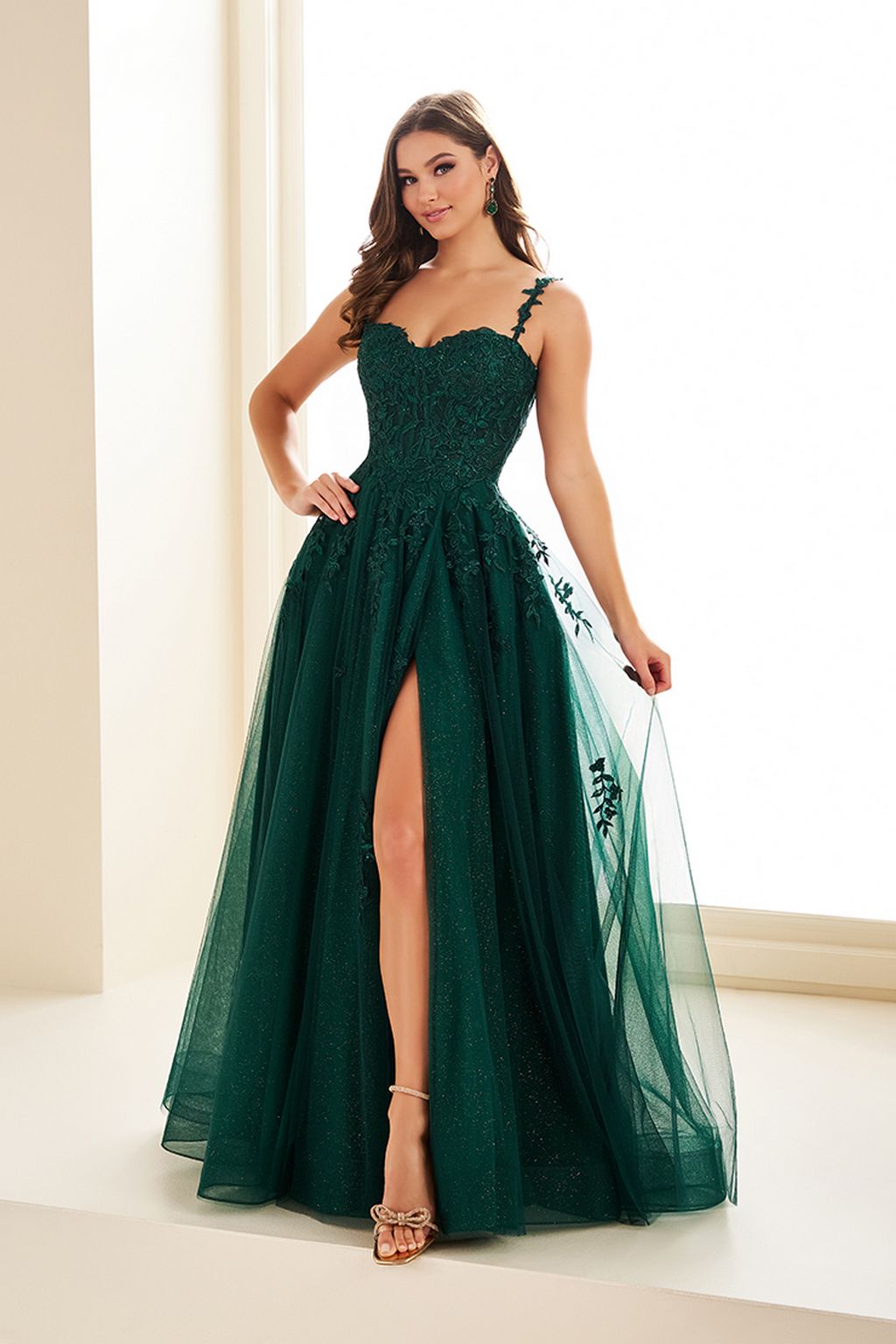 Emerald Ellie Wilde EW36083 A Line Lace Long Formal Prom Dress for $505.0 – The Dress Outlet