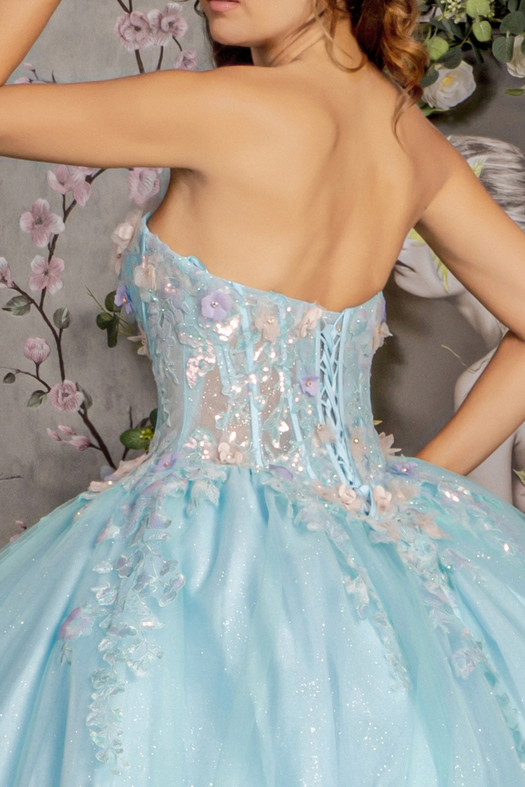 Tiffany Blue Long 3D Flower Quinceanera Ball Gown for $837.0 – The ...